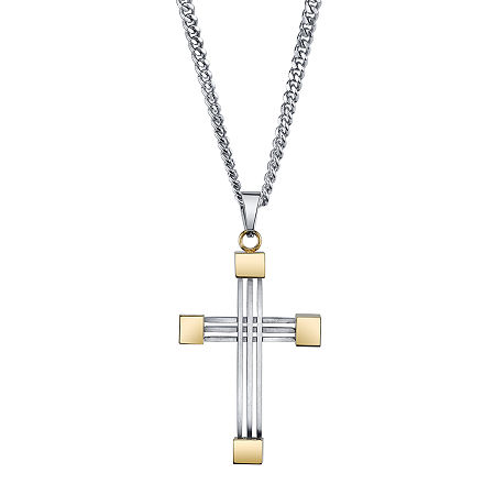 Click here for Mens Stainless Steel and Yellow IP Cross Pendant N... prices