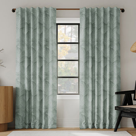 Coppa Leaf Motif Magnetic Closure 100 Blackout Back Tab Curtain Panel - Sage green