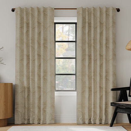 Coppa Leaf Motif Magnetic Closure 100 Blackout Back Tab Curtain Panel - Taupe