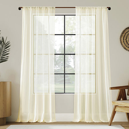 Nahla 100 Cotton Sheer Rod Pocket Curtain Panel - Ivory