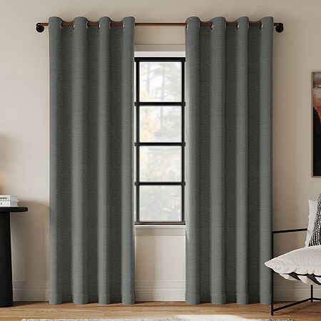 Sarasi Contrast Tweed Magnetic Closure 100 Blackout Grommet Curtain Panel - Coal
