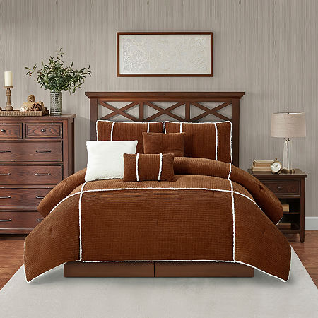 Stratford Park Arvada Solid Cabin Style 7-Pc. Comforter Set  Queen - Rust