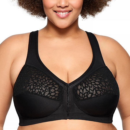 Glamorise Plus Size Magic Lift Front-Closure Racerback Wire Free Bra #1206 - Black