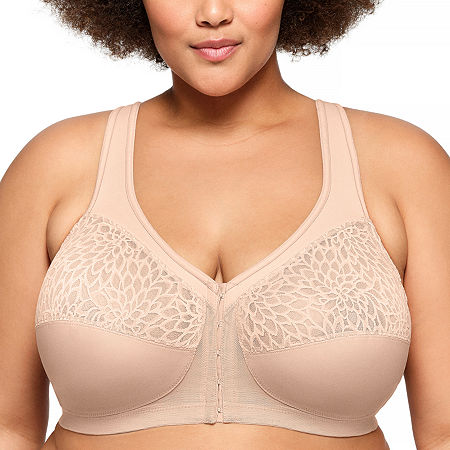 Glamorise Plus Size Magic Lift Front-Closure Racerback Wire Free Bra #1206 - Cafe