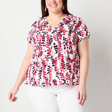 Liz Claiborne Womens V Neck Short Sleeve Plus Blouse  5x  White