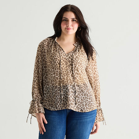 Click here for a.n.a Womens Plus Split Tie Neck Long Sleeve Blous... prices
