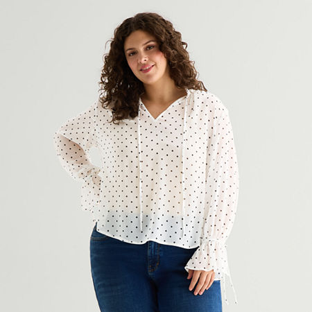 Click here for a.n.a Womens Plus Split Tie Neck Long Sleeve Blous... prices