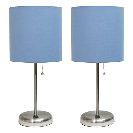 Click here for LimeLights Brushed Steel Lamp/USB Charge Port/Blue... prices