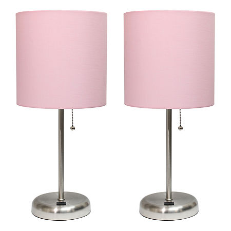 Click here for LimeLights Brushed Steel Lamp/USB Port/Pink Shade... prices