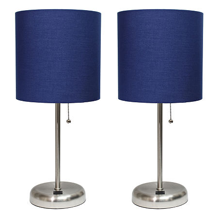 Click here for LimeLights Brushed Steel Lamp/USB Charge Port/Navy... prices
