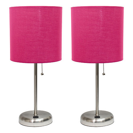 Click here for LimeLights Brushed Steel Lamp/USB Charge Port/Pink... prices