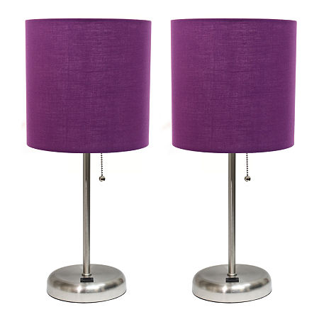 Click here for LimeLights Brushed Steel Lamp w/USB Port/Purple Sh... prices