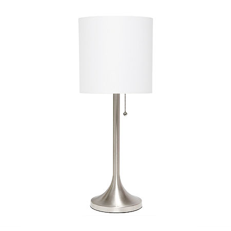 Simple Designs Brushed Tapered Table Lamp w/Fabric Drum Shade