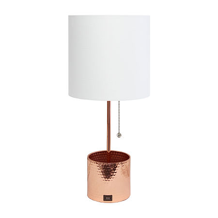Simple Designs Hammered Metal Organizer Table Lamp w/USB