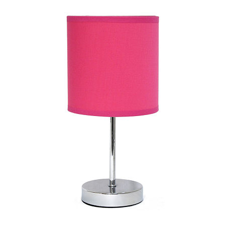Simple Designs Chrome Mini Basic Table Lamp with Fabric Shade - Pink