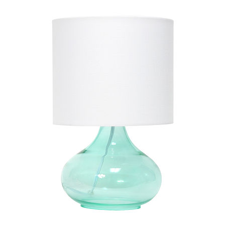 Simple Designs Glass Raindrop Table Lamp with Fabric Shade  Green with White Shade - Aqua  White