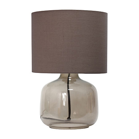 Simple Designs Glass Table Lamp with Fabric Shade  Green with White Shade - Smoke  Gray