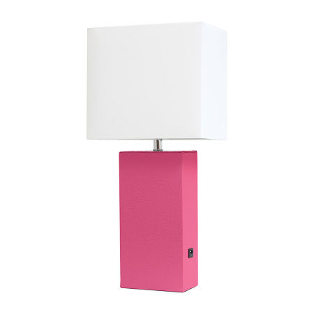 Elegant Designs Modern Leather Table Lamp with Usb - Hot Pink