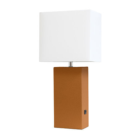 Click here for Modern Leather Table Lamp with USB  One Size  Beig... prices