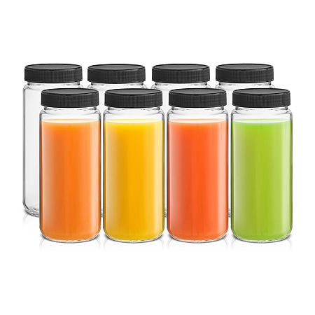 JoyJolt Glass Canning Juice Bottles with Lids  Set of 8 - Black