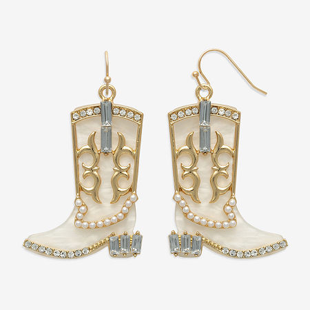 Click here for Bijoux Bar Gold Tone Boot Womens Glass Drop Earrin... prices