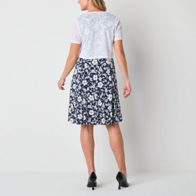Perceptions Womens Floral Jacket Dress, Color: Navy White - JCPenney