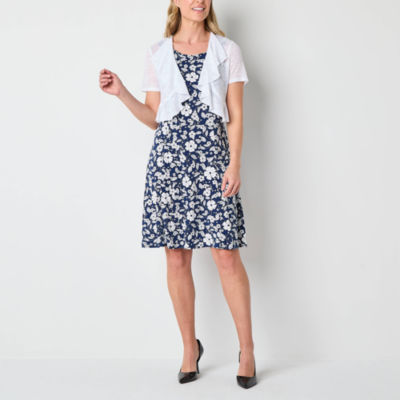 Perceptions Womens Floral Jacket Dress, Color: Navy White - JCPenney