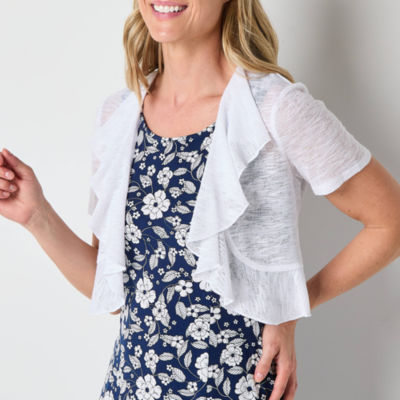 Perceptions Womens Floral Jacket Dress, Color: Navy White - JCPenney