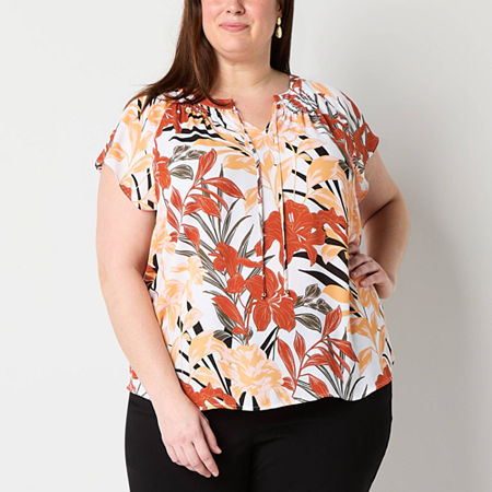 Click here for Liz Claiborne Womens Plus Split Tie Neck Short Sle... prices