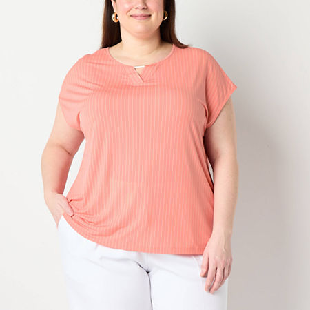 Liz Claiborne Womens Crew Neck Short Sleeve Plus Blouse  1x  Pink
