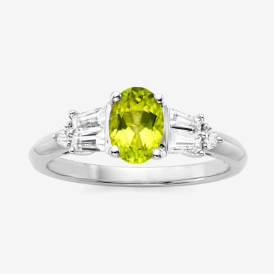 Genuine Peridot & Lab-Created White Sapphire Sterling Silver 3-Stone ...