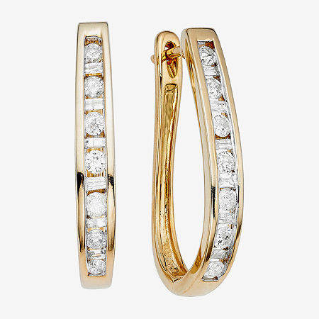 Click here for 1/2 CT.T.W. Natural Diamond 10K Yellow Gold Hoop E... prices