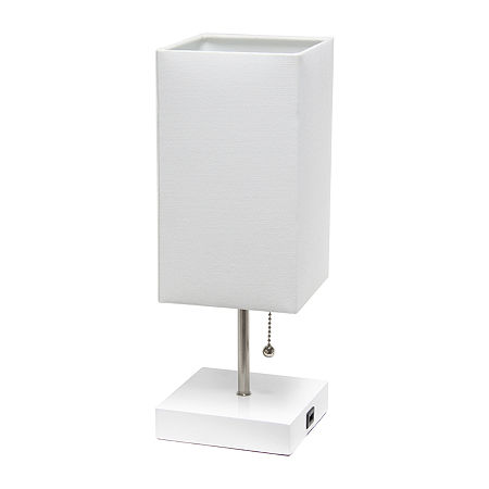 Simple Designs Petite Stick Lamp with Usb Charging Port and Shade - White Shade  White Base
