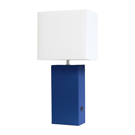Elegant Designs Modern Leather Table Lamp with Usb - Blue