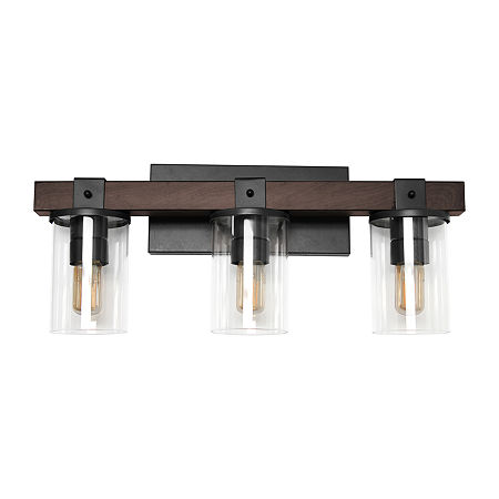 Elegant Designs Industrial Rustic Lantern Restored Wood Look 3 Light Bath Vanity - Brown