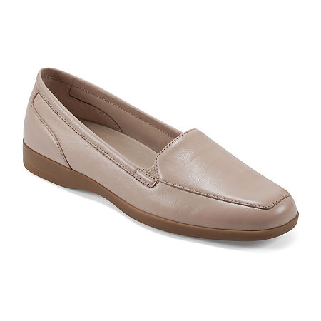 Easy Spirit Womens Devitt Slip-On Loafer Flats - Light Natural Leather