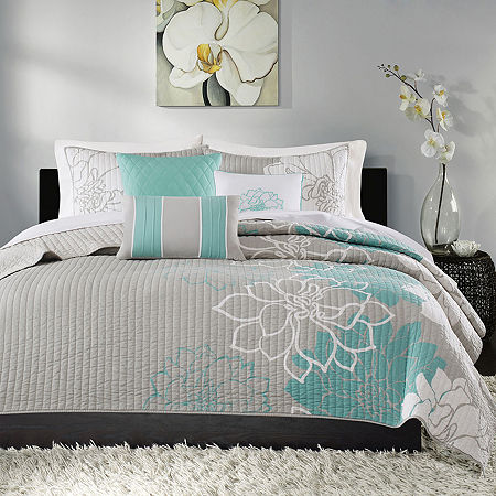 Madison Park Lola Reversible 6-Pc. Quilt Set  King/California King - Aqua