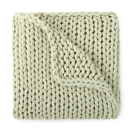 Click here for Linden Street Chunky Knit Throw  One Size  Green prices