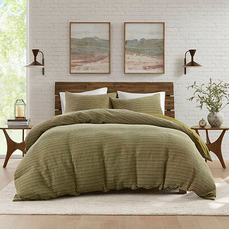 Woolrich Lyon Waffle Washed 3-Pc. Duvet Cover Set  Full/Queen - Green