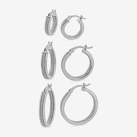 Click here for Sterling Silver Rhodium Plated Glitter Hoop Earrin... prices