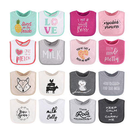 The Peanutshell Baby Girls Terry Bibs  16 Pack for Feeding  Teething  or Drooling Foods/Neutral Theme - Multicolored