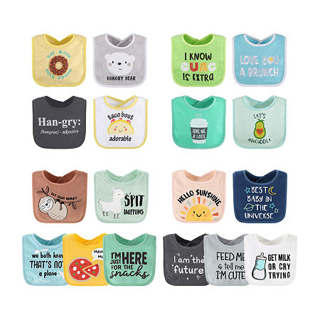 The Peanutshell Baby Girls Unisex Terry Bibs  18 Pack for Feeding  Teething  or Drooling  Neutral Foods/Hello Sunshine - Multicolored