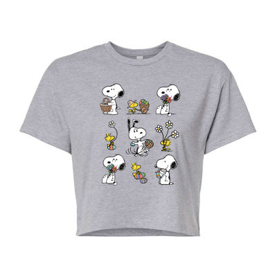 Womens Juniors Crew Neck Short Sleeve Boxy Fit Peanuts Snoopy Graphic T ...