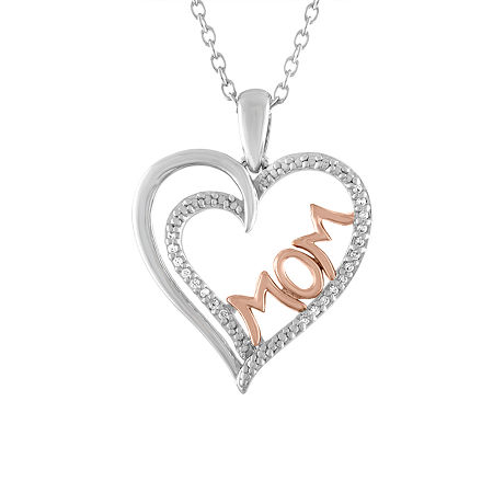 Click here for Womens Mom Diamond-Accent Heart Necklace in Sterli... prices