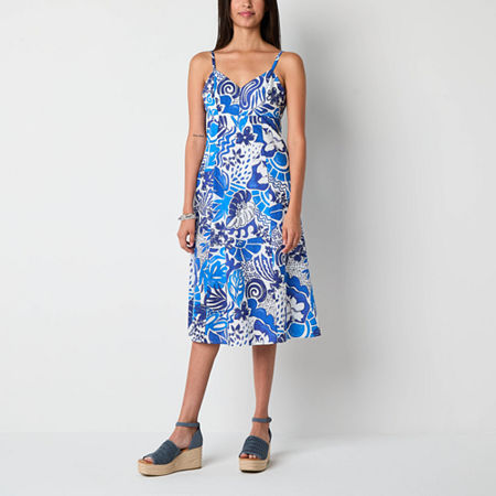 Bcx Juniors Printed Cotton Sweetheart Midi Dress - Blue