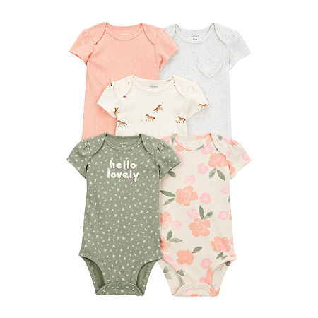 Carters Baby Girls Floral Horses Short-Sleeve Cotton Bodysuits  5 Pack - Multi/Hello Lovely