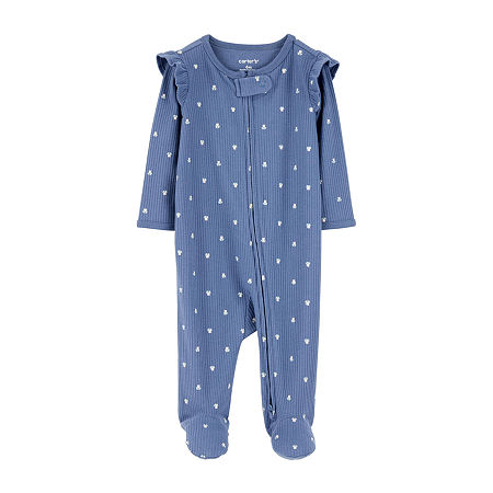 Carters Baby Girls Mini Floral Ribbed Sleep & Play Pajamas - Blue/Tulip