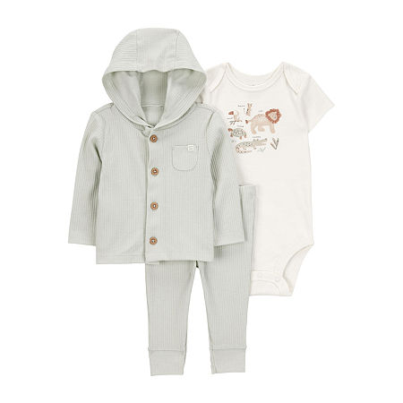 Carters Baby Boys Little Character Set Hooded Cardigan  Lion Bodysuit & Pants  3 Piece Set - Green