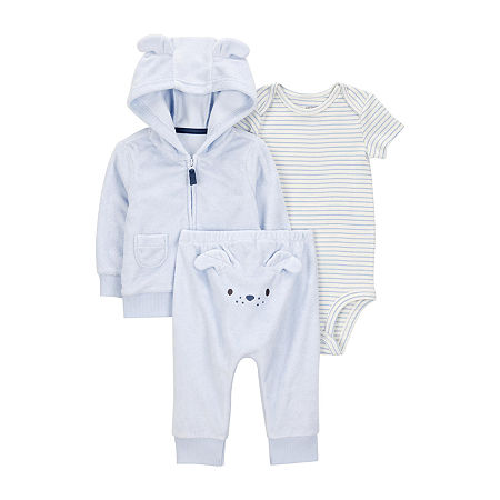 Carters Baby Boys Dog Little Hooded Cardigan  Bodysuit & Pants  3 Piece Set - Blue
