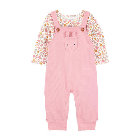 Carters Baby Girls 2-Pc. Floral-Print Long-Sleeve T-Shirt & Overalls Set - Pink